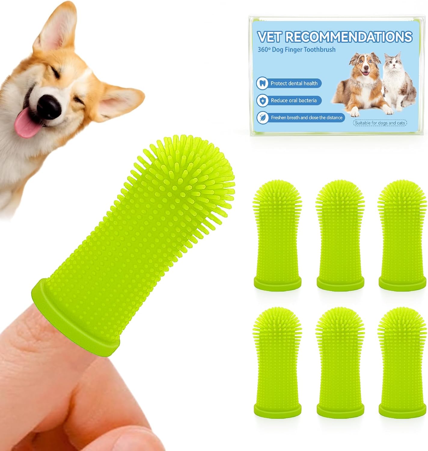 Aujzoo Dog Toothbrush Set (6 Packs), 360º Pets Teeth Cleaning ...