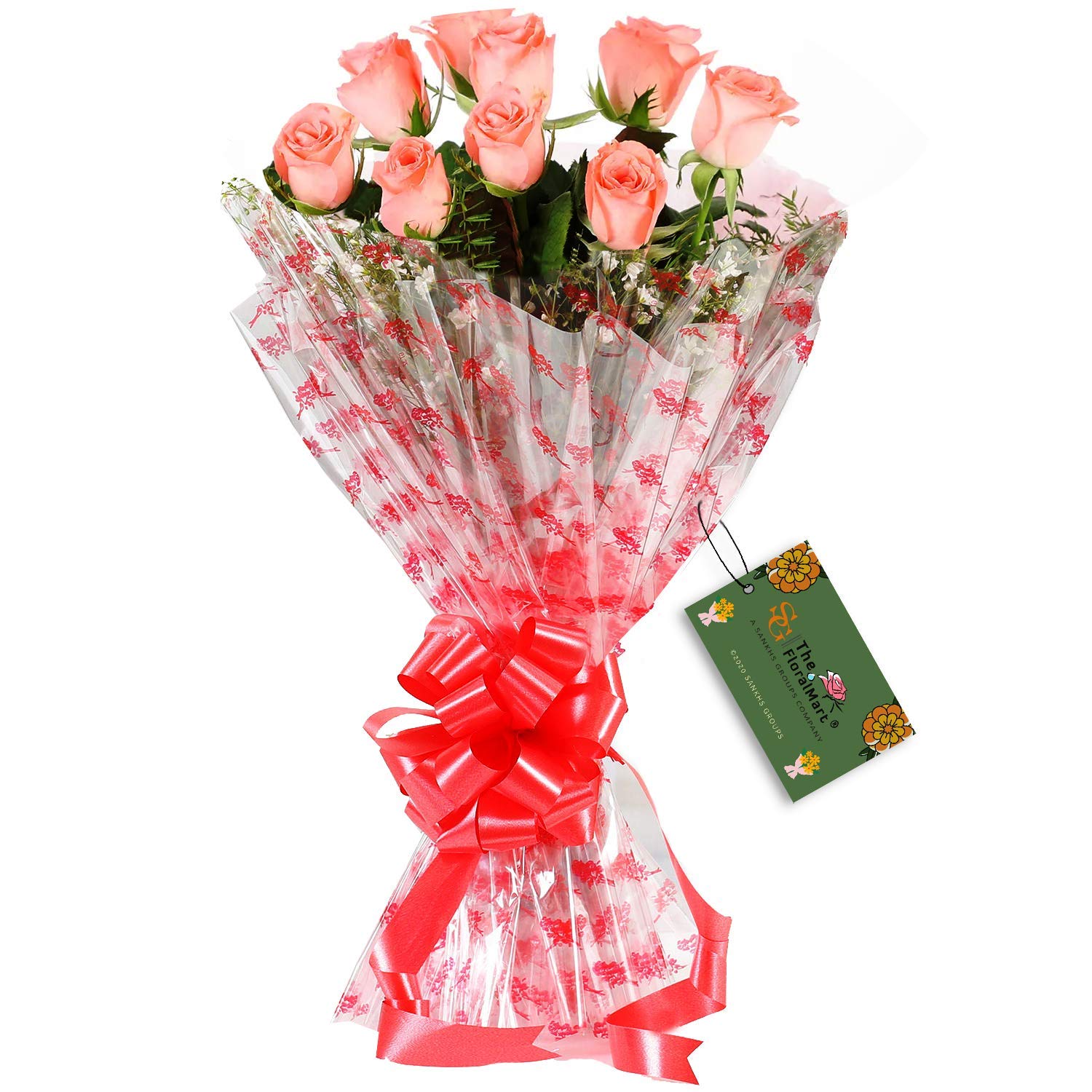 The FloralMart® Fresh Flower Bouquet of 10 Pink Roses in Cellophane ...