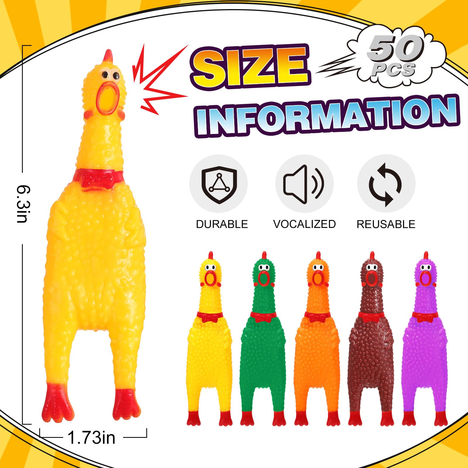 Honoson 50 Pack Rubber Chicken Screaming Chicken Dog Toys Squeaky ...