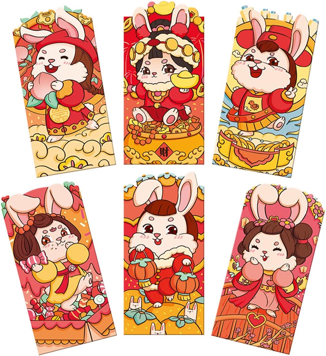 Amazon | Lanito お年玉袋 うさぎ ポチ袋 長札 2023 ウサギ 兎 金封 長タイプ 和風 祝儀袋 6枚入 お正月 新年祝い 万円袋 红包信封 (A) | お年玉袋・ポチ袋 ...