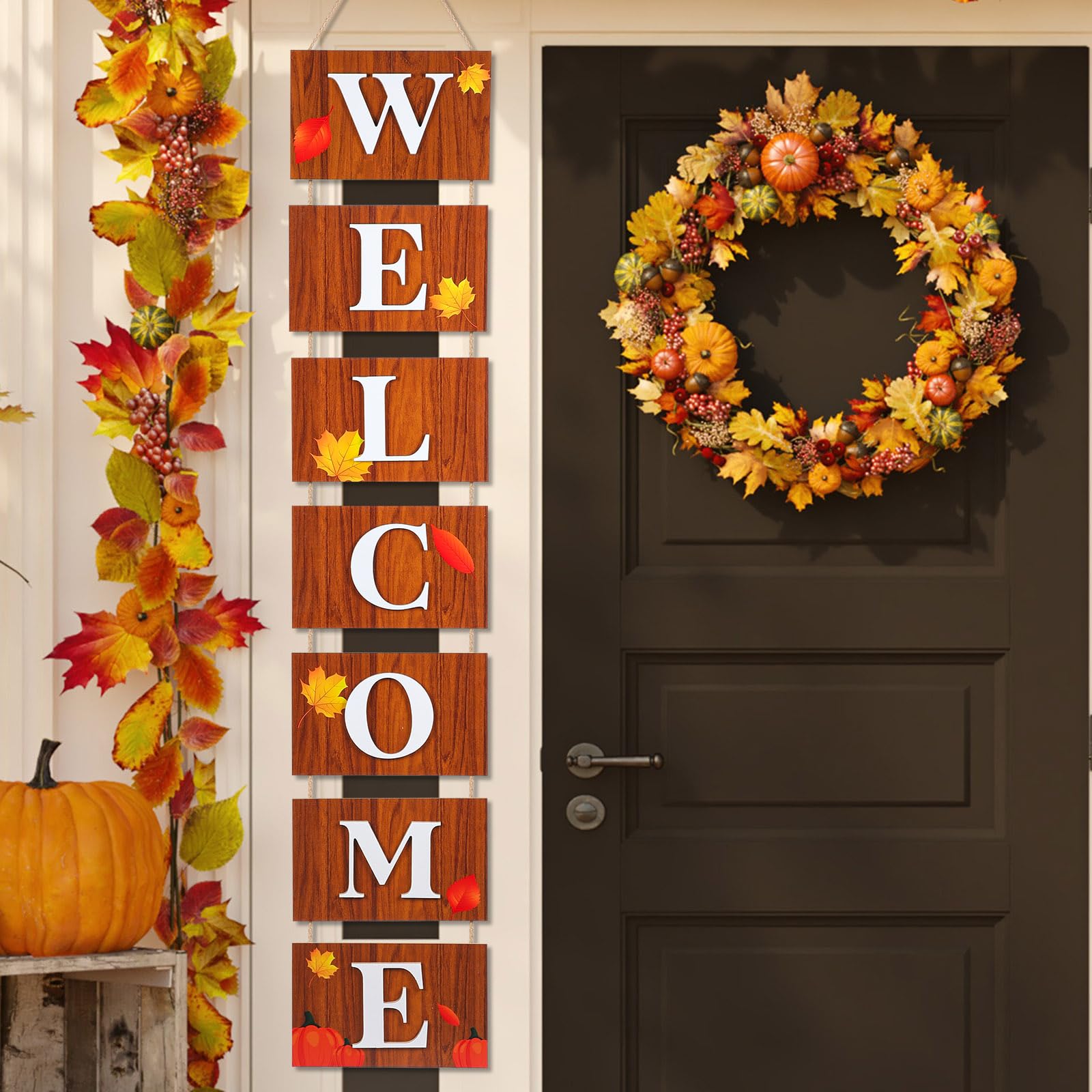 Amazon.com : Autumn Welcome Sign with Fall Leaves for Front Door Porch ...