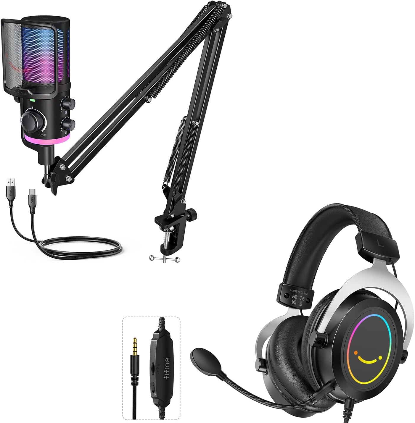 Amazon.com: FIFINE USB Microphone with RGB Gaming Headset Bundle ...