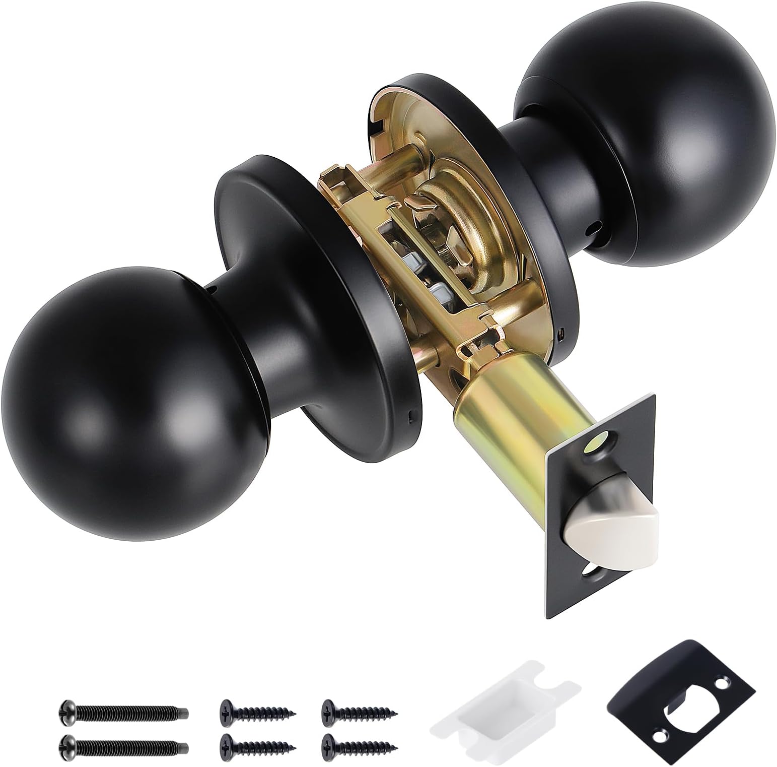 Probrico Matte Black Door Knobs, Black Internal Door Knob Set, Passage Black Door Knob for ...