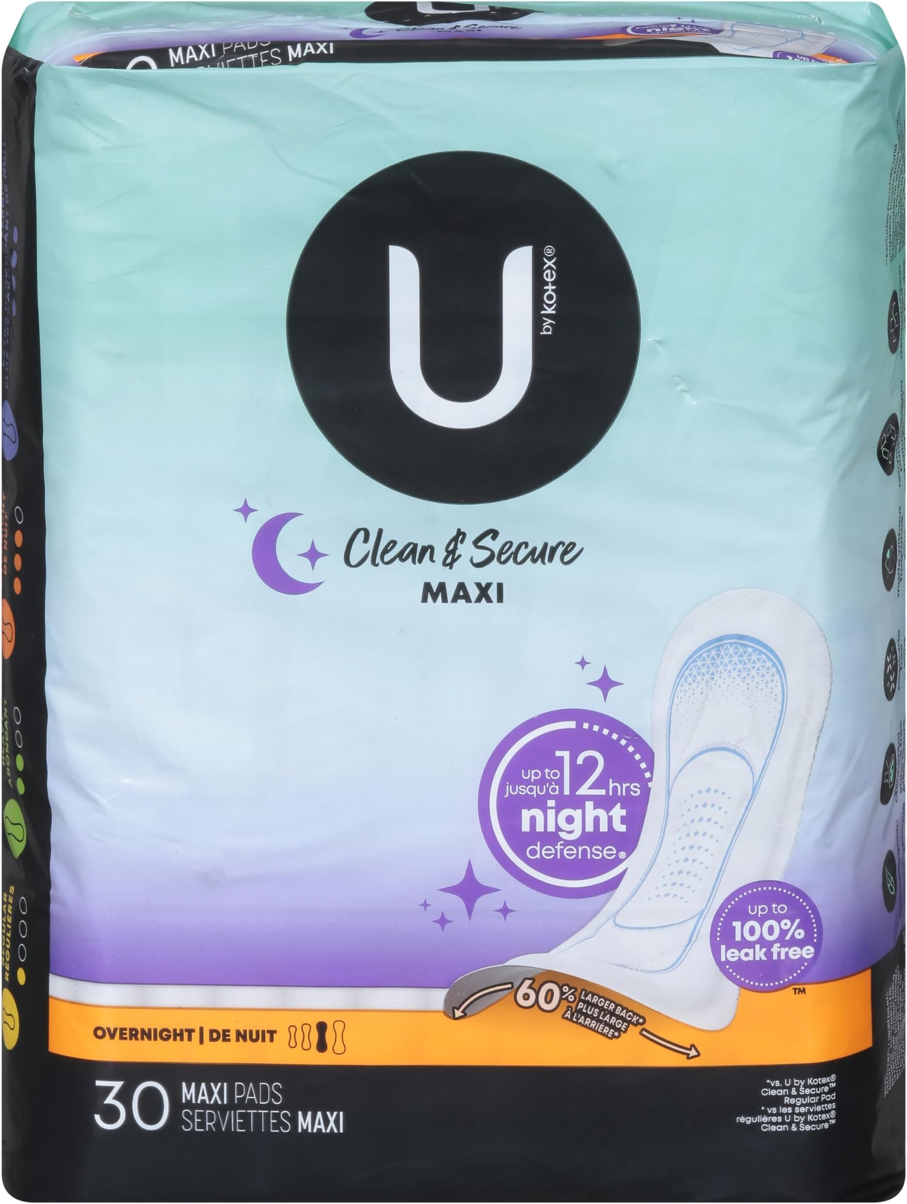 Amazon.com: U by Kotex Clean & Secure Overnight Maxi Pads, 30 Count ...