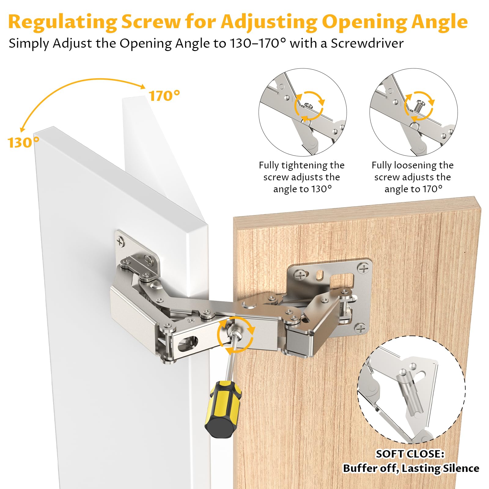 Snapklik.com : 2 Pack 170 Degree Soft Close Cabinet Hinges, Slow Smooth ...