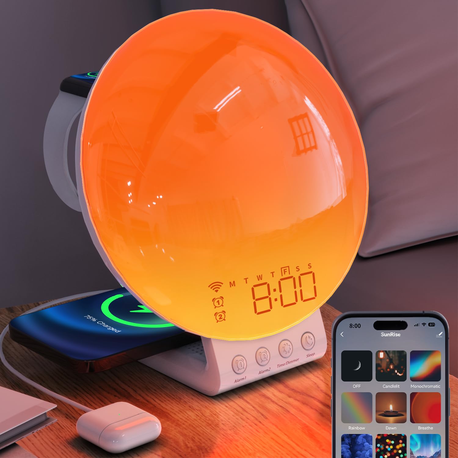 Amazon.com: MOMILLA Sunrise Alarm Clock Smart, 3 in 1 Wireless Charging ...