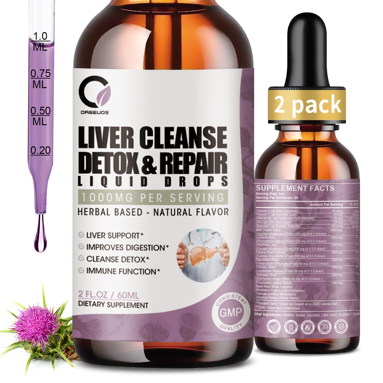 Amazon.com: ORGEUOS 2 Pack Liver Cleanse Detox & Repair Liquid Drops ...