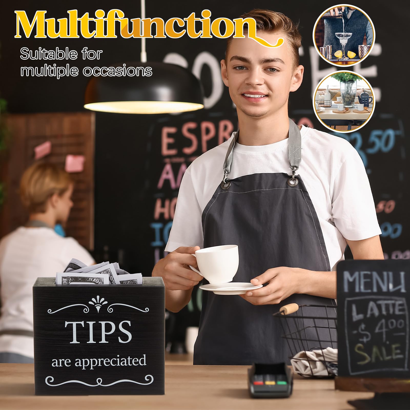 Snapklik.com : Vesici Wooden Tips Jar Tip Collection Box 6 X 4 X 5 Inch ...