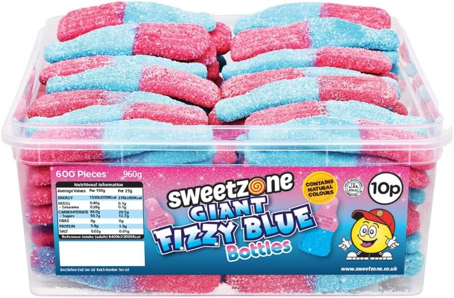 Sweetzone Fizzy Blue Bottles 805 Gram - 75 Pieces of Tub of Sweets - Chewy Sweets, Gummy Sweet ...