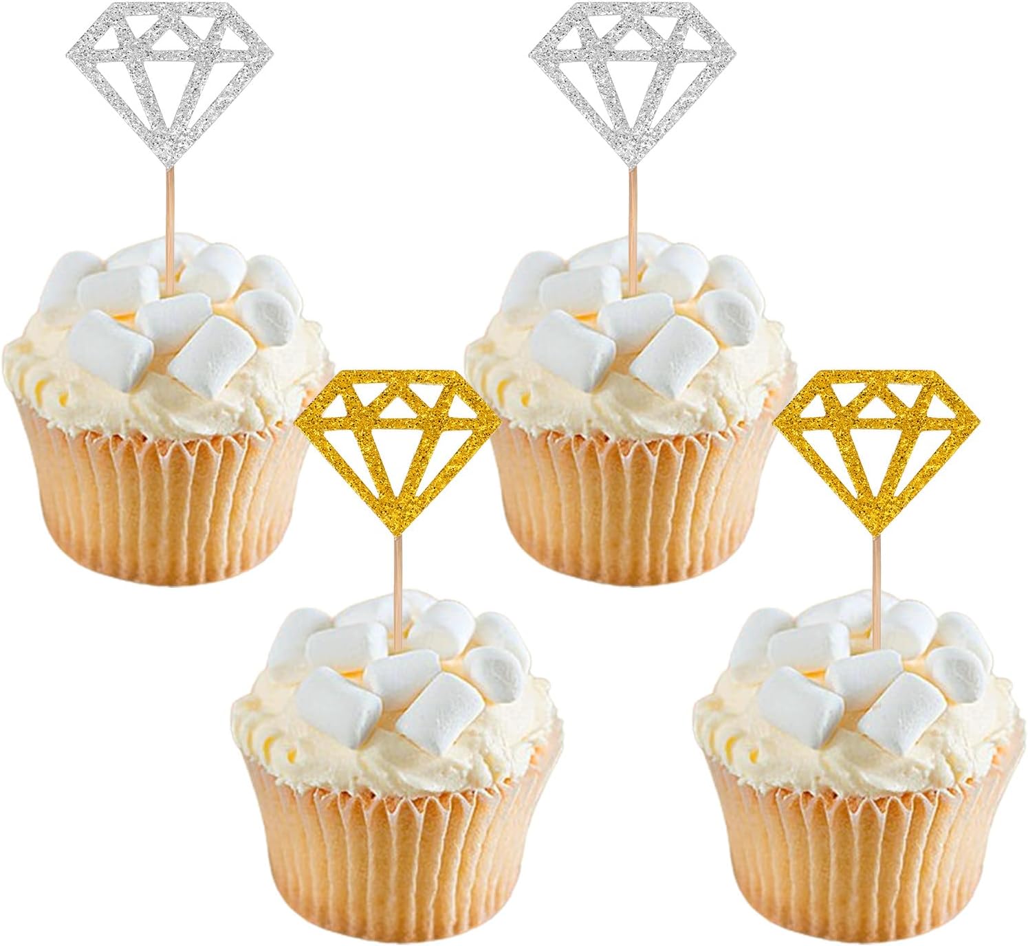 Amazon.com: 24 Pcs Engagement Cupcake Toppers, Diamond Cupcake Toppers ...