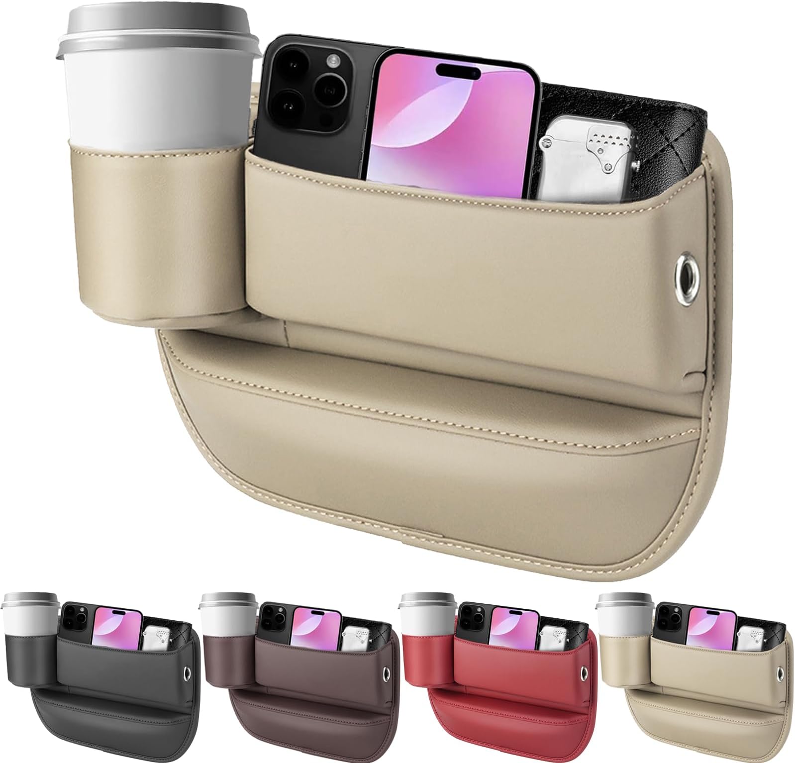 Amazon.com: Car Leather Cup Holder Gap Bag, Leather Car Seat Storage ...