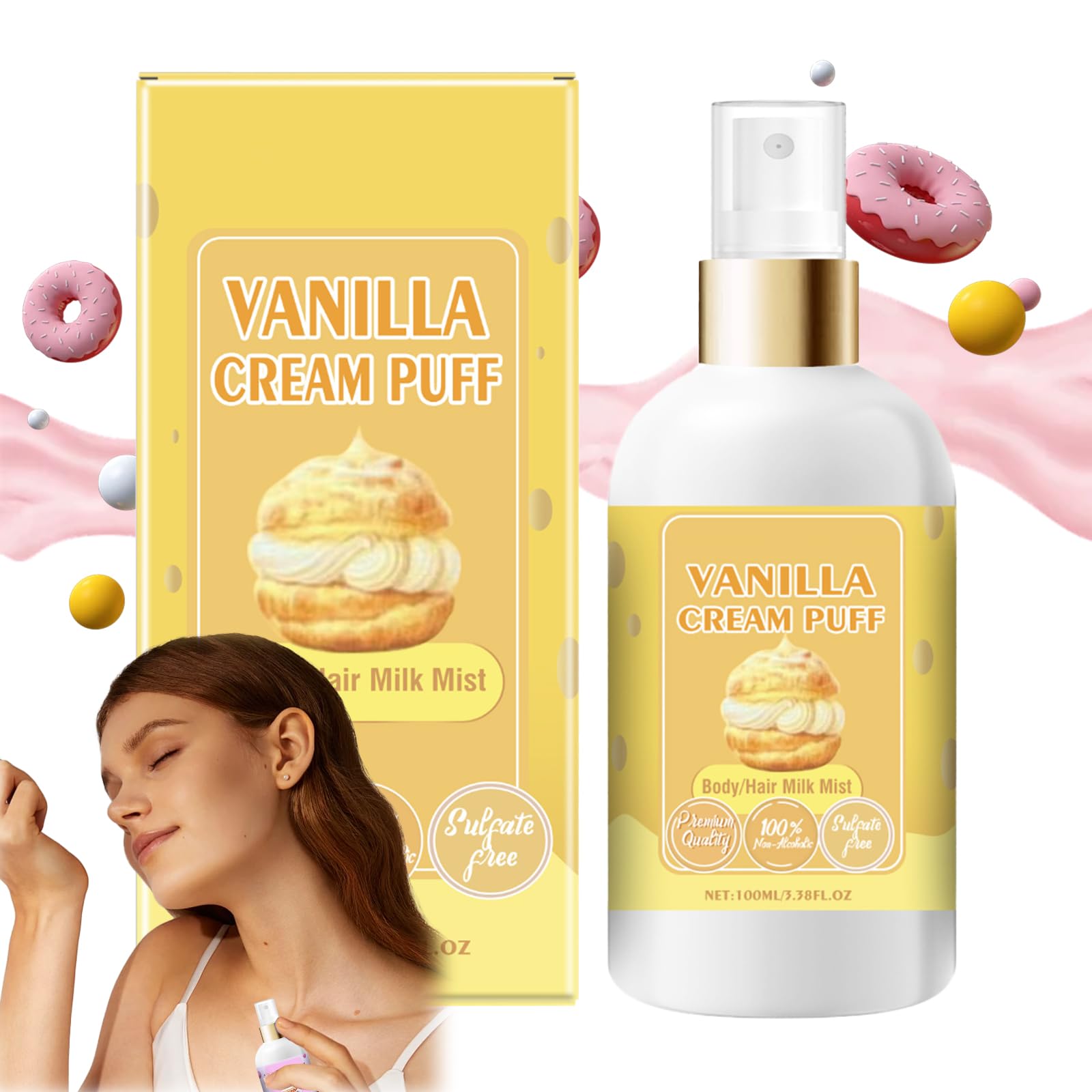 Amazon.com : TUEEMO Vanilla Cream Puff Body Milk Mist,Vanilla Cream ...
