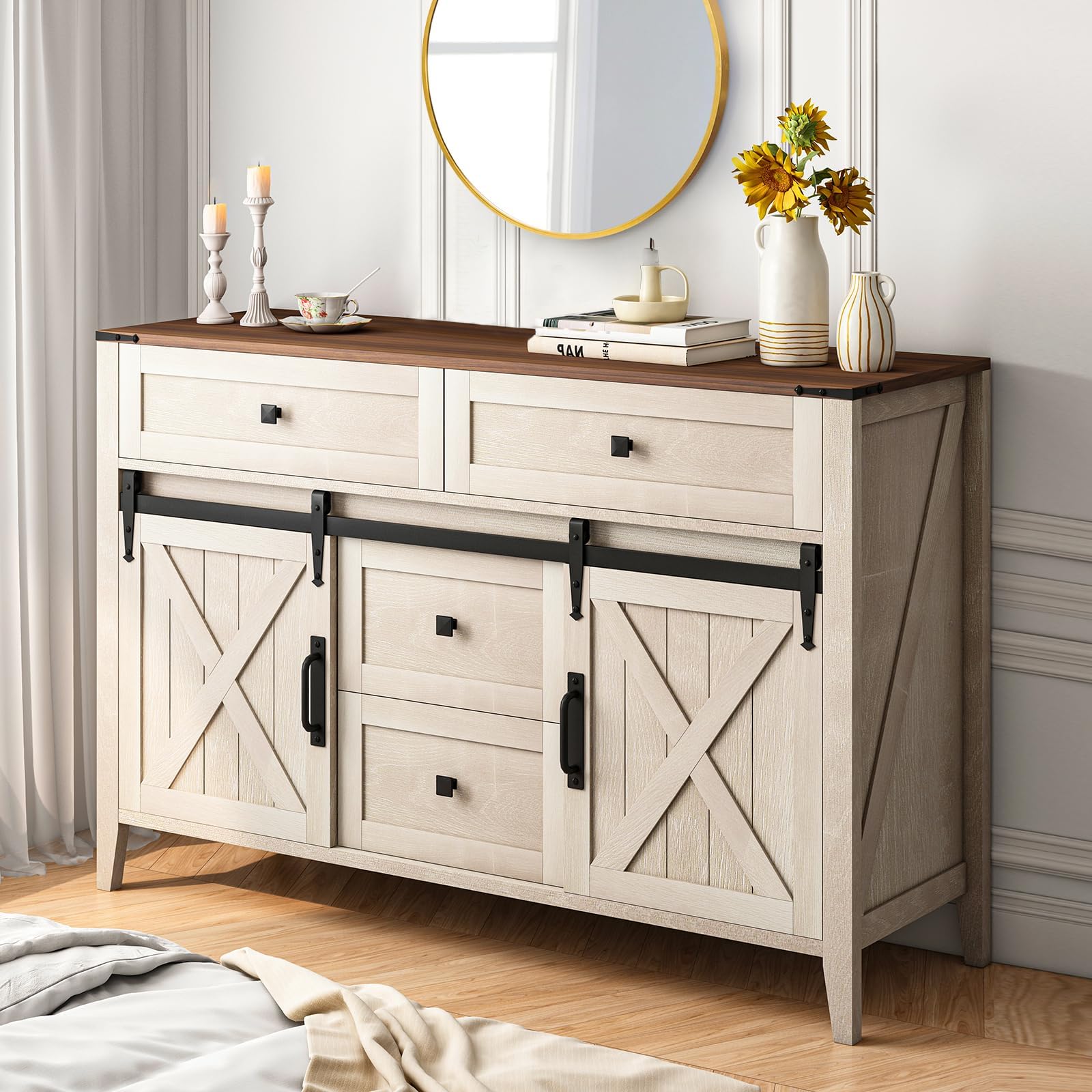 Amazon.com: wanan 5 Drawer Dresser, 48" Farmhouse Dressers Chests of ...