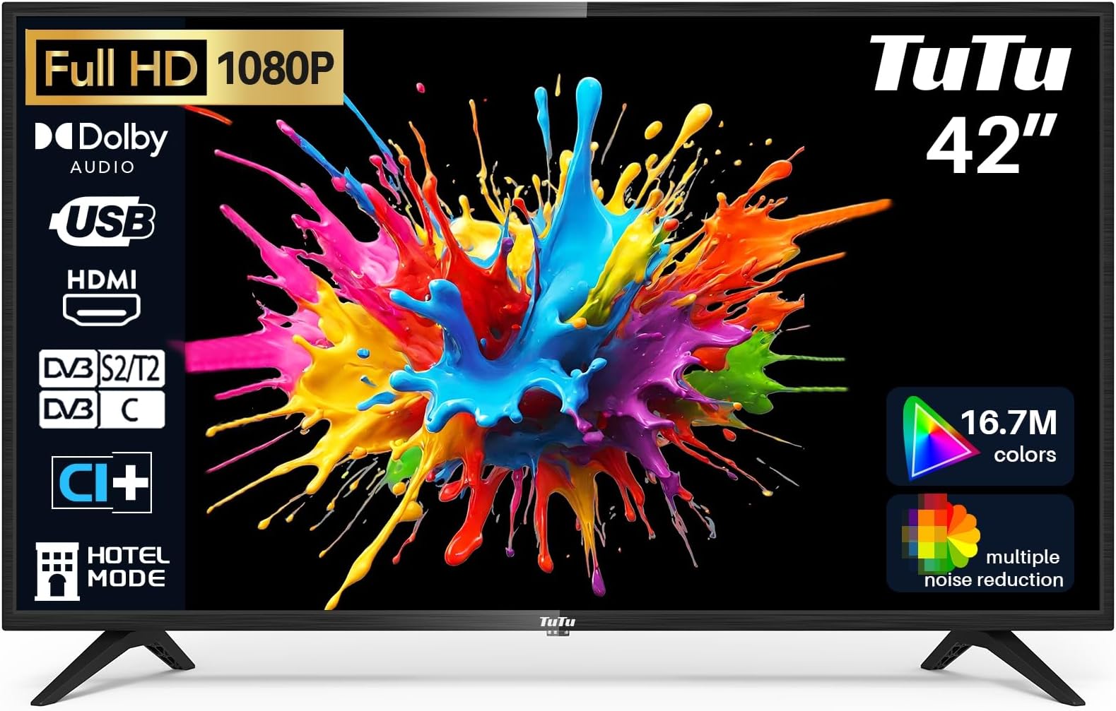 TuTu TV 42 Pollici (106 cm) Televisori Full HD Triplo Tuner (DVB-T/T2-C-S/S2) HDMI USB CI/CI+ ...