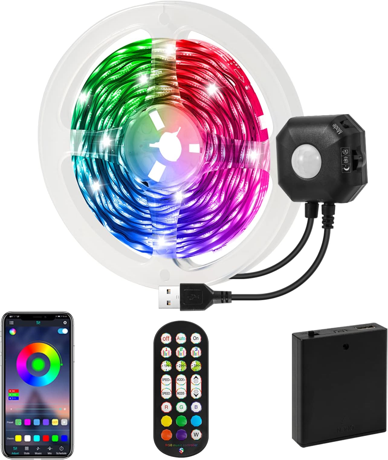 NA USB Led Strip Lights with Battery Box and Remote Control, 9.84FT/3M ...