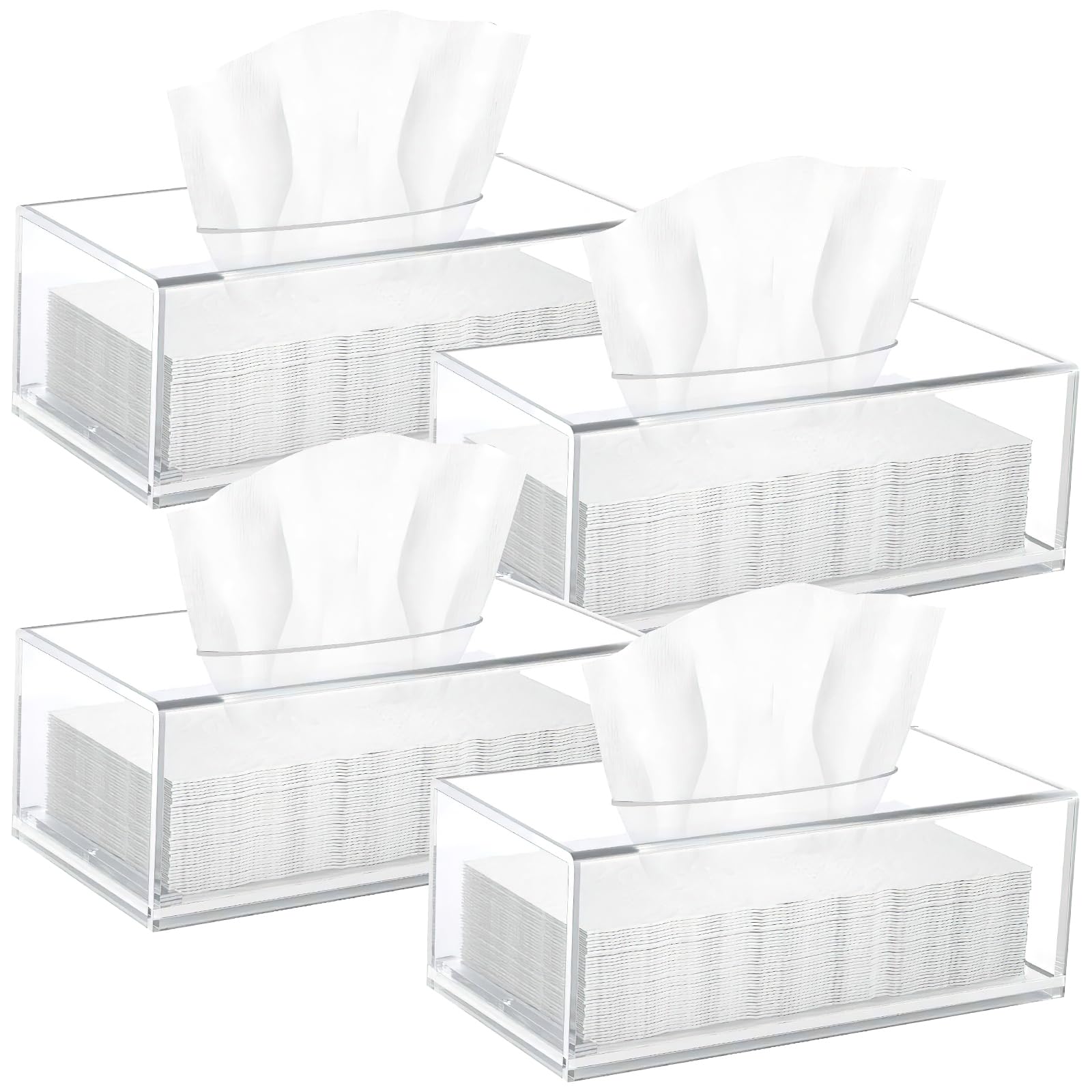 4 Pack Clear Tissue Dispenser Box, Facial Acrylic Tissue Box Cover ...