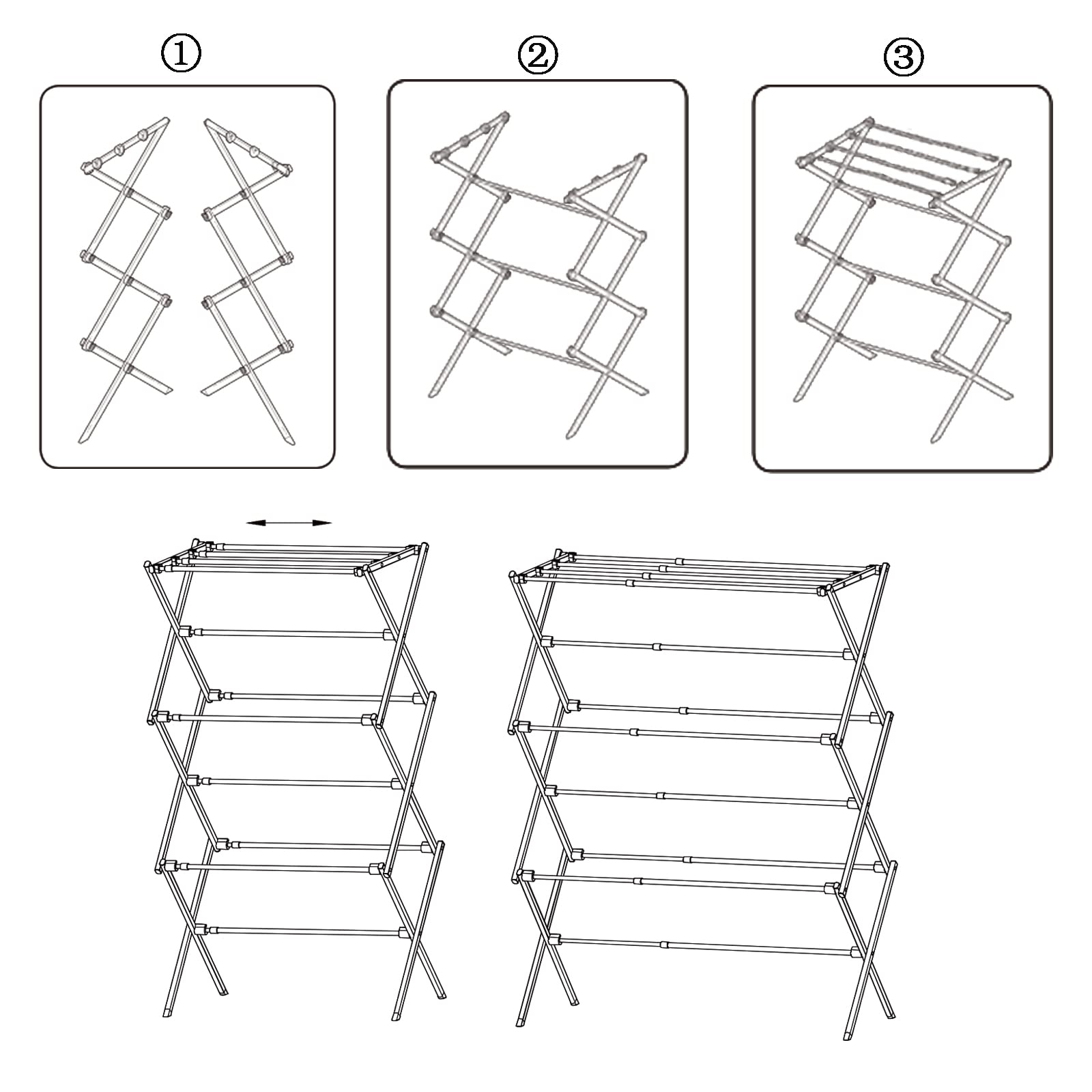 Clothes Drying Rack Folding Indoor 3-Tier Extendable Clothing Dryer ...