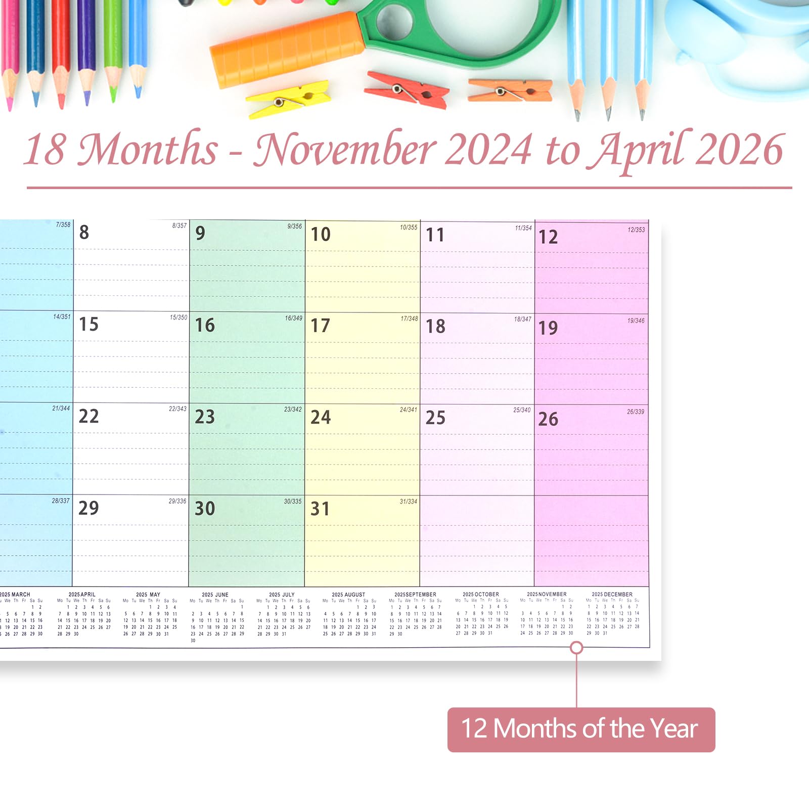 Wall Calendar 2025/26 UK, 2025 Calendar Family Planner A3, 18 Month ...