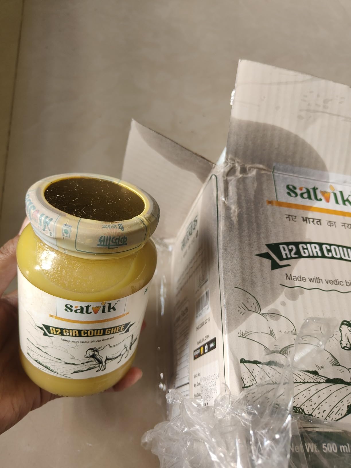 Satvik Pure Ghee A2 Gir Cow Ghee 500gm Churned from Vedic Bilona Method ...