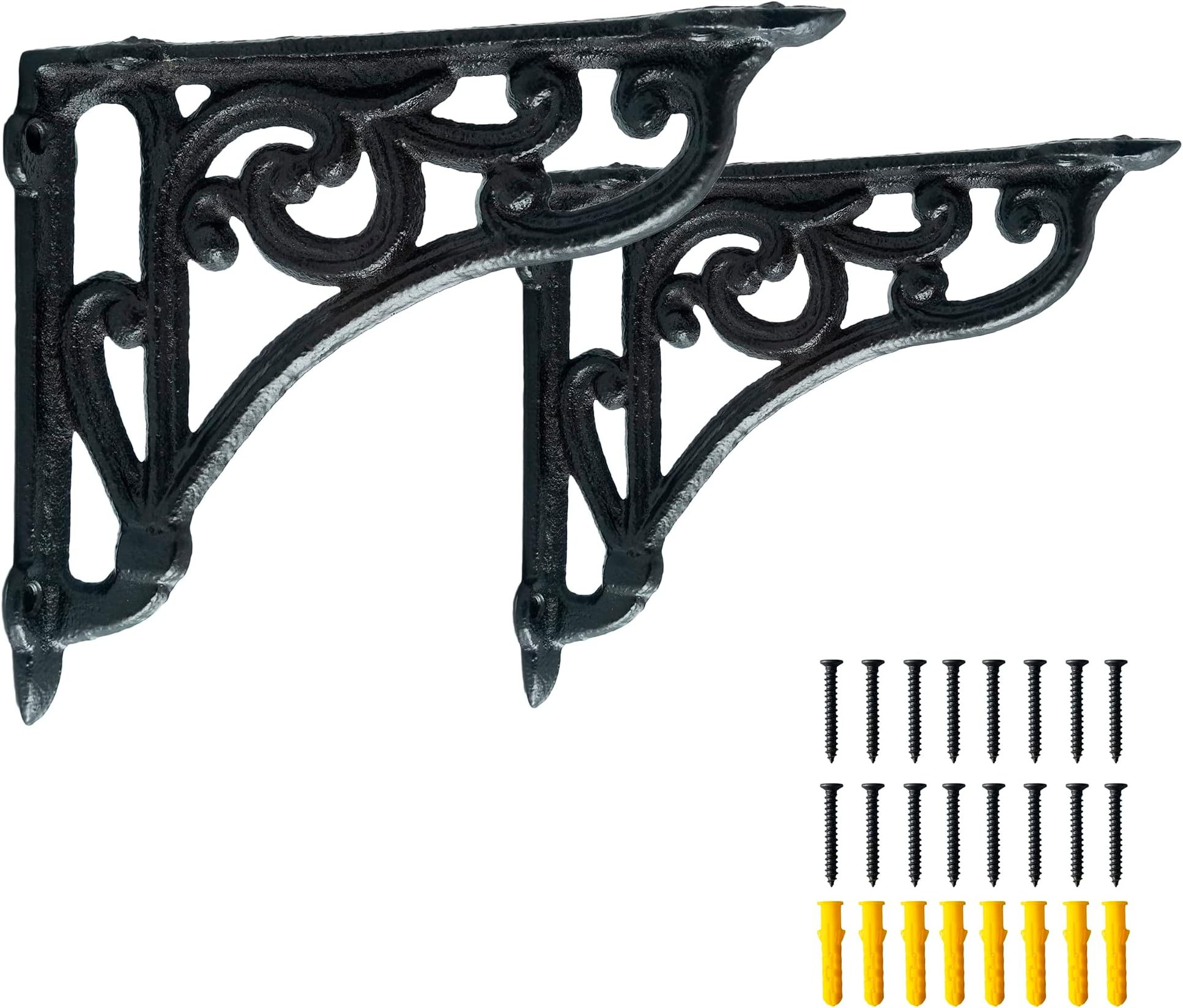 Amazon.com: 2 Antique Black Shelf Brackets,Cast Iron Shelf Supply ...