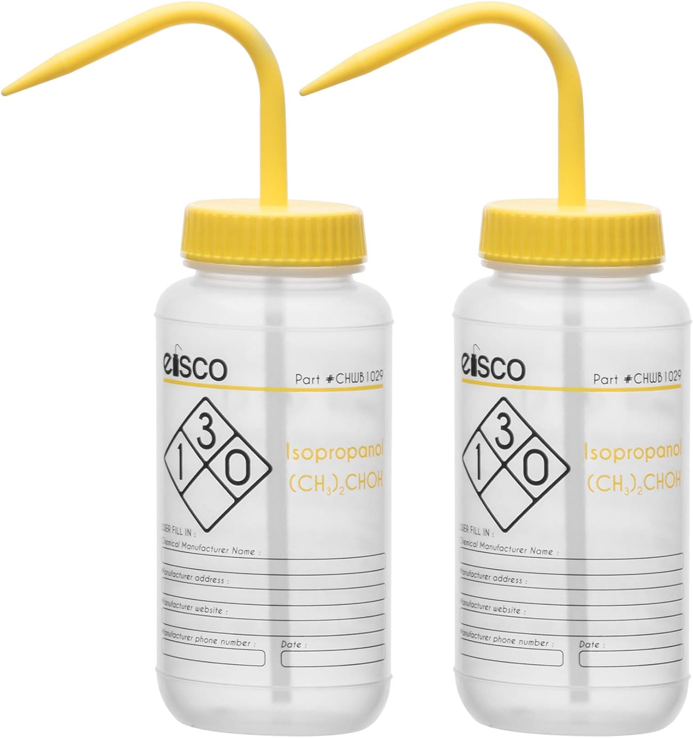 EISCO 2PK Wash Bottle for Isopropanol, 500ml - Labeled with Color Coded ...