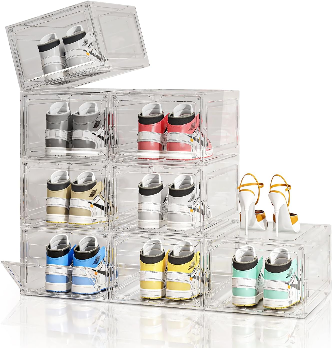 Amazon.com: Large Shoe Boxes Clear Plastic Stackable 8 Pack Shoe ...