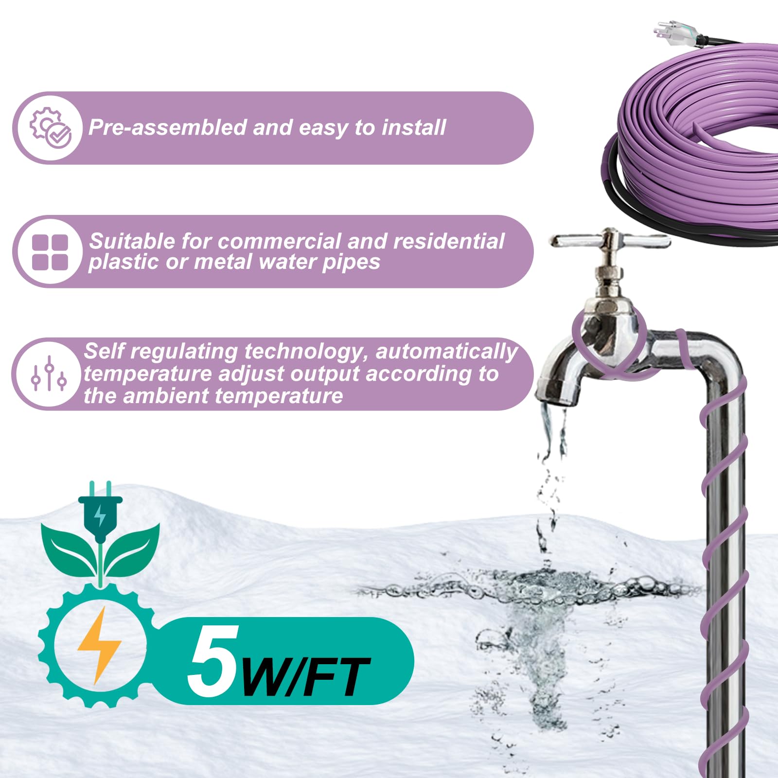 Snapklik.com : 50FT Heat Tape For Pipe Freeze Protection Self ...