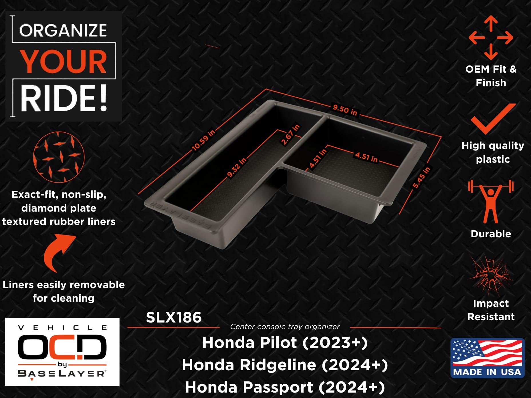 Snapklik.com : Vehicle OCD Center Console Divider And Tray For Honda Pilot
