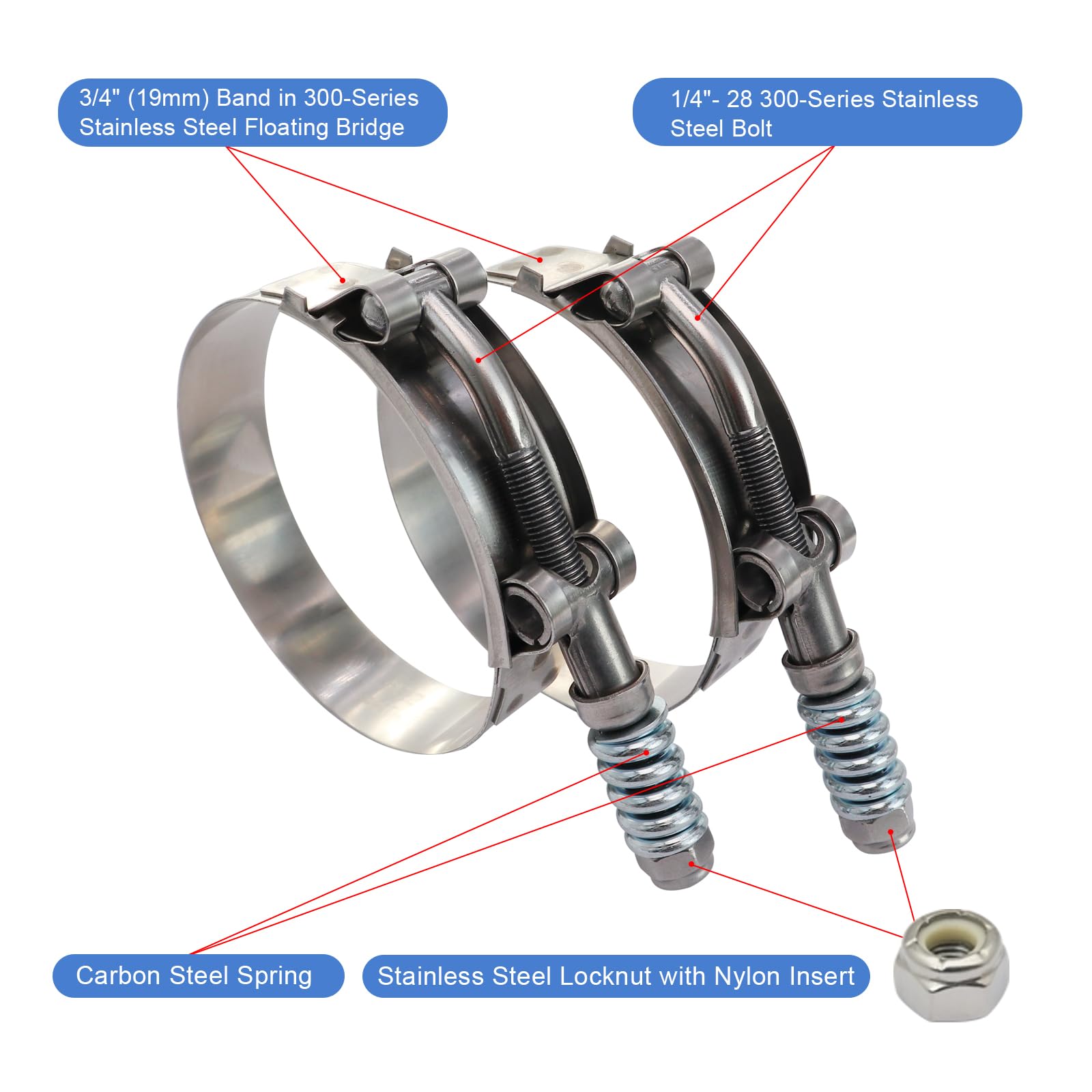 Snapklik.com : 2.5 Inch T Bolt Hose OD Clamp Stainless Steel - Spring ...
