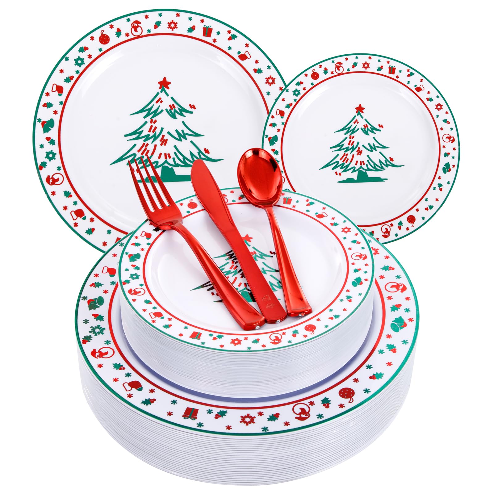 Amazon.com: EI 150pcs Christmas Plastic Plates,Christmas Party ...