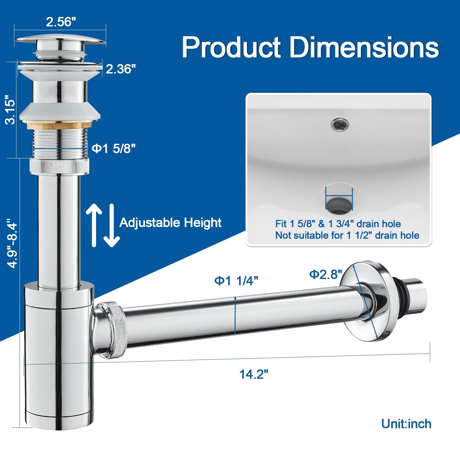 Snapklik.com : Bathroom Sink P-Trap Complete Set, Adjustable 1-1/4 ...
