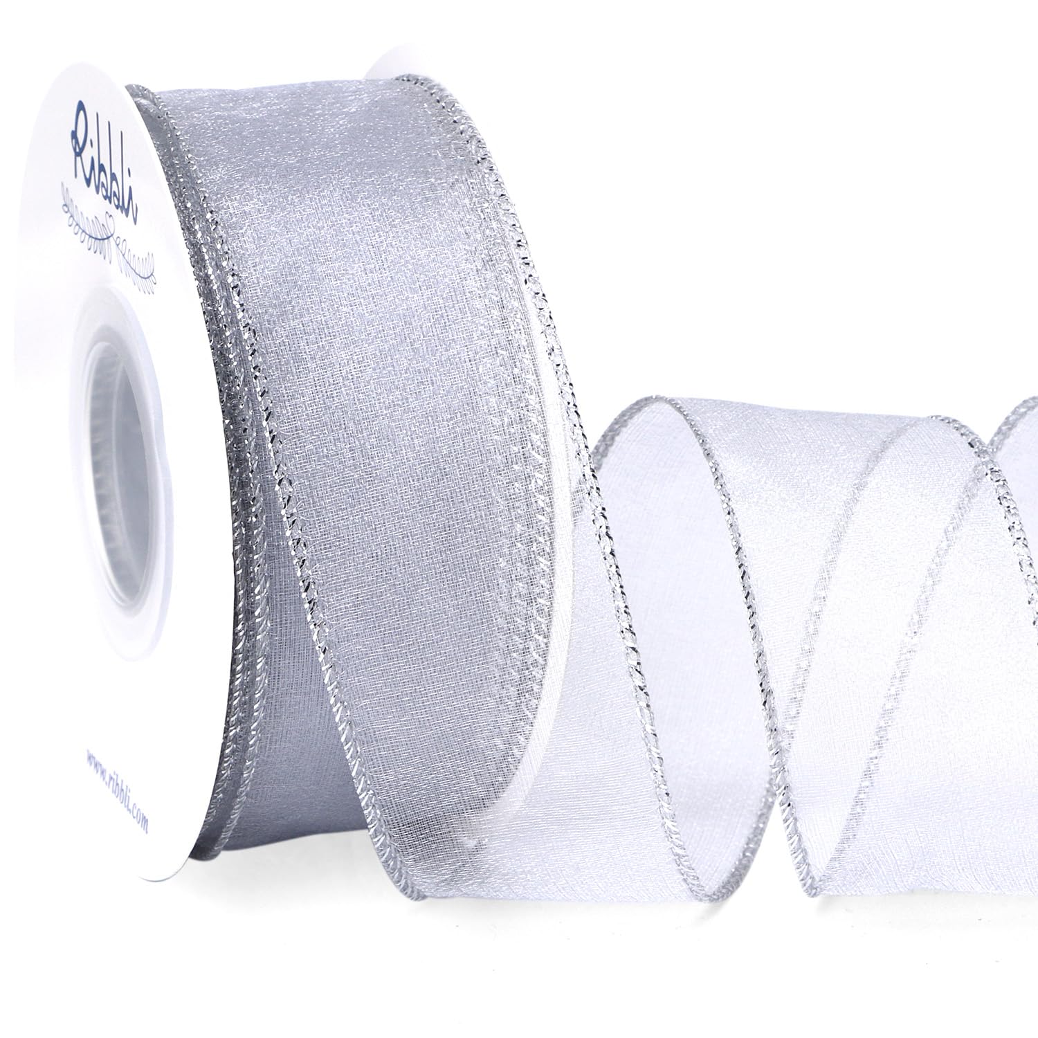Amazon.com: Ribbli Silver Organza Wired Ribbon, Silver Sheer Ribbon ...