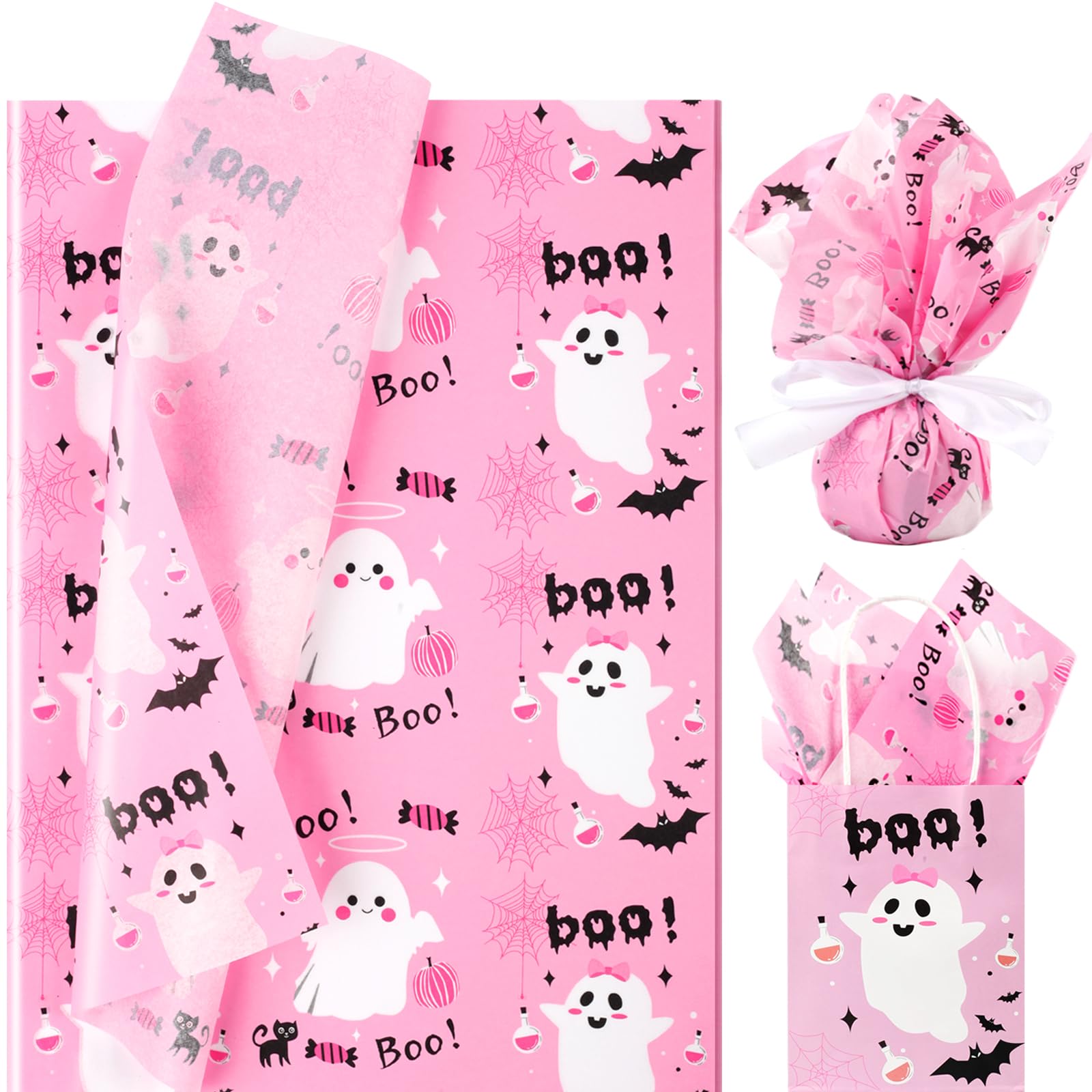 Amazon.com: Bolsome 100 Sheets 20 * 14 Inches Pink Boo Tissue for Gift ...