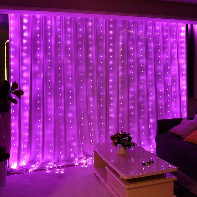 Amazon.com: HXWEIYE 300LED Fairy Curtain Lights, 9.8x9.8Ft Tangle-Free ...