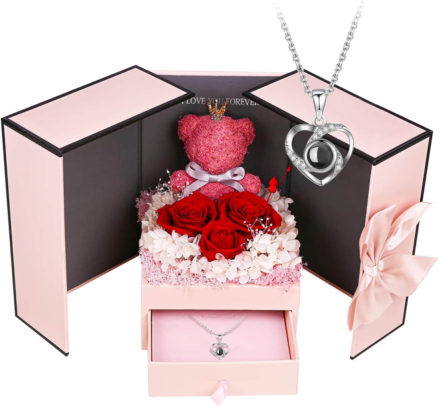 Amazon.com: Flomoon Music Box with Rotating Wooden Base Preserved Roses ...