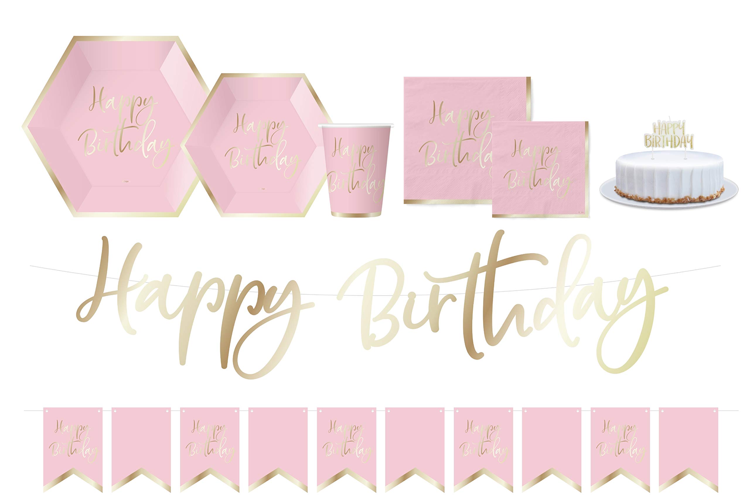Snapklik.com : Serves 30,Gold Foiled Pink Ombre Happy Birthday Party,10 ...
