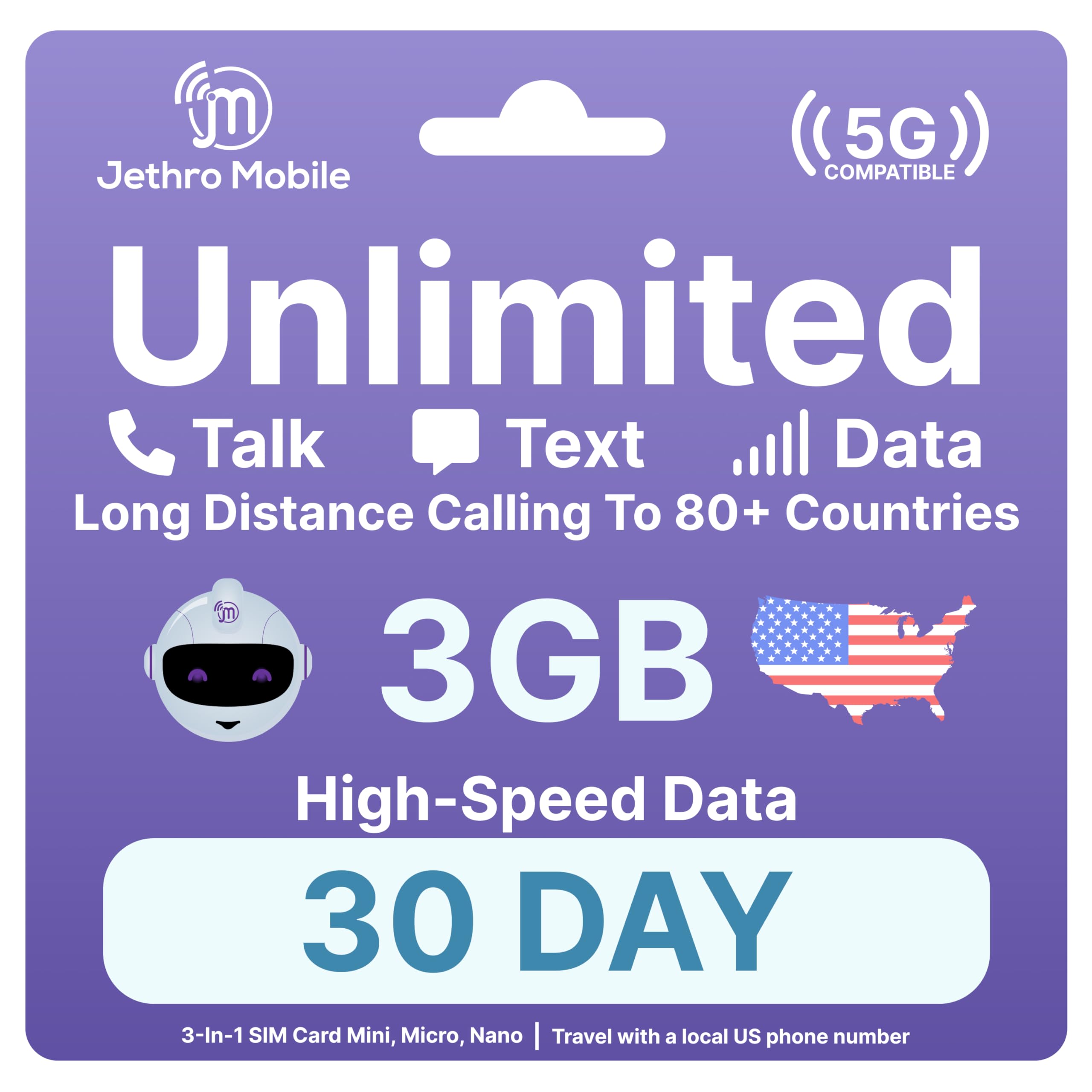 USA Prepaid Sim Card (Uses T-Mobile), Unlimited Talk, Text, Data & 3GB ...