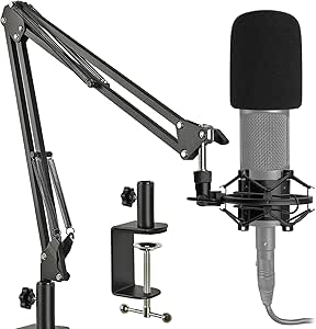 AT2020 Mic Stand with Shock Mount and Pop Filter, Suspension Scissor ...