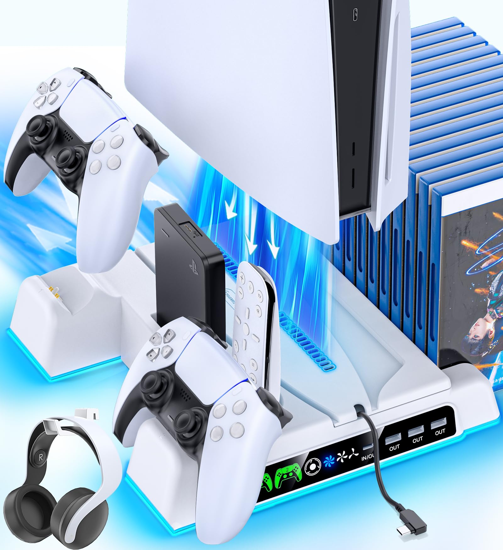 PS5/ PS5 Slim Stand for Disc & Digital Console, PS5 Cooling Station ...