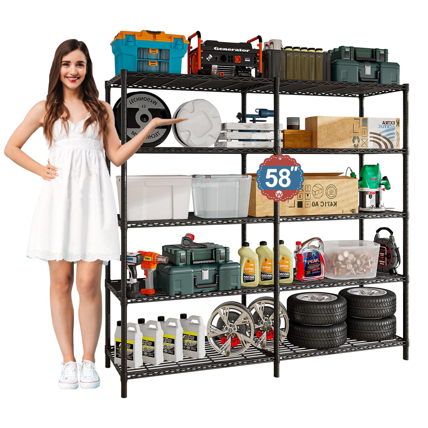 Solerconm 5-Shelf 58”W Storage Shelves,Wire Shelving Load 800LB Heavy ...