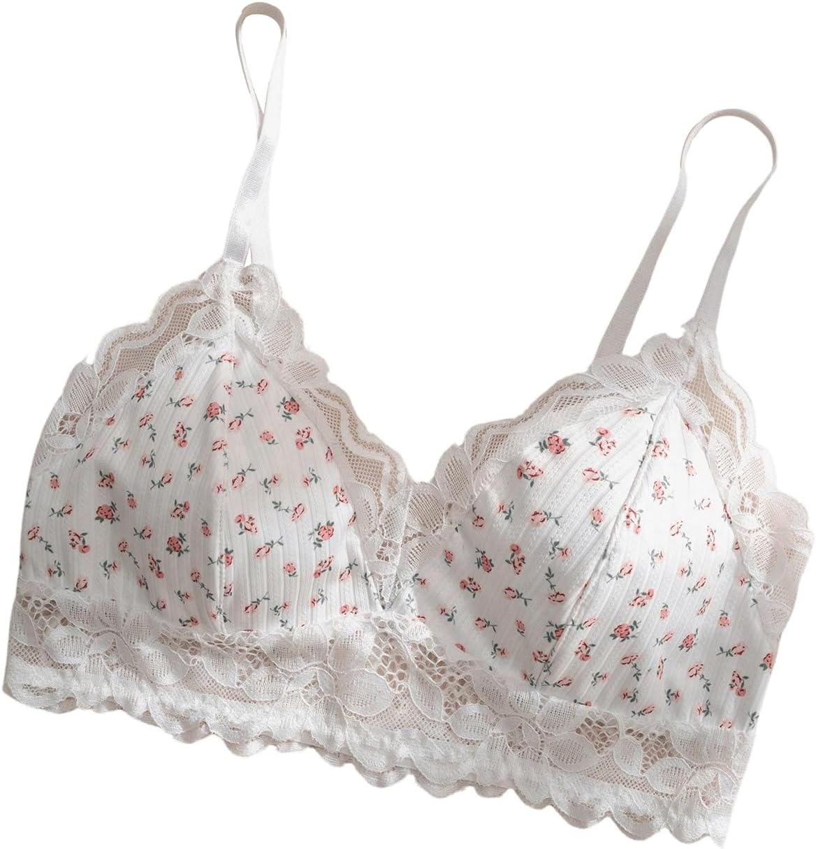 Amazon.com: Milumia Women's Ditsy Floral Lace Bralette Unpadded ...