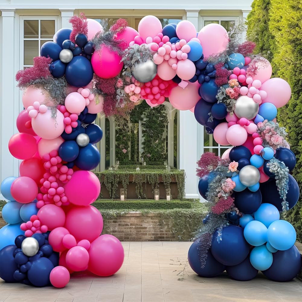 Amazon.com: Navy Blue Pink Balloon Garland Double Stuffed Dark Blue Hot ...