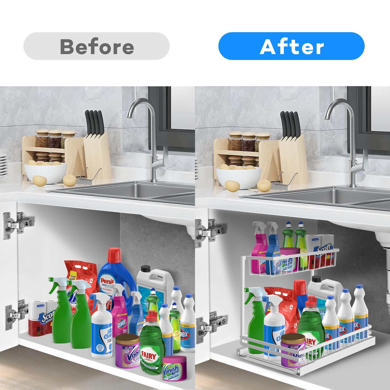 Under Sink Organizer and Storage for Kitchen and Bathroom 2-Tier Under ...