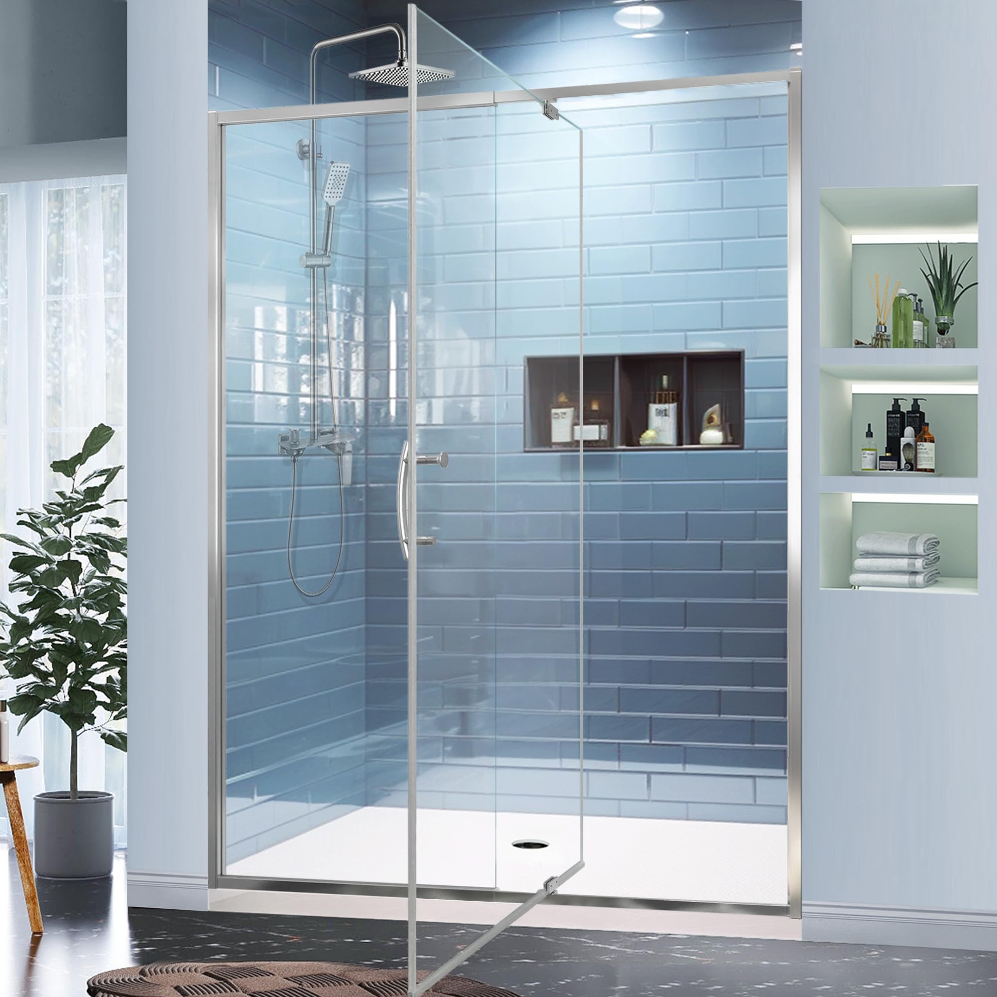 GroGro 56-60" W x 71" H Pivot Sliding Shower Door,Pivot Semi-Frameless Glass Sliding Shower Door ...