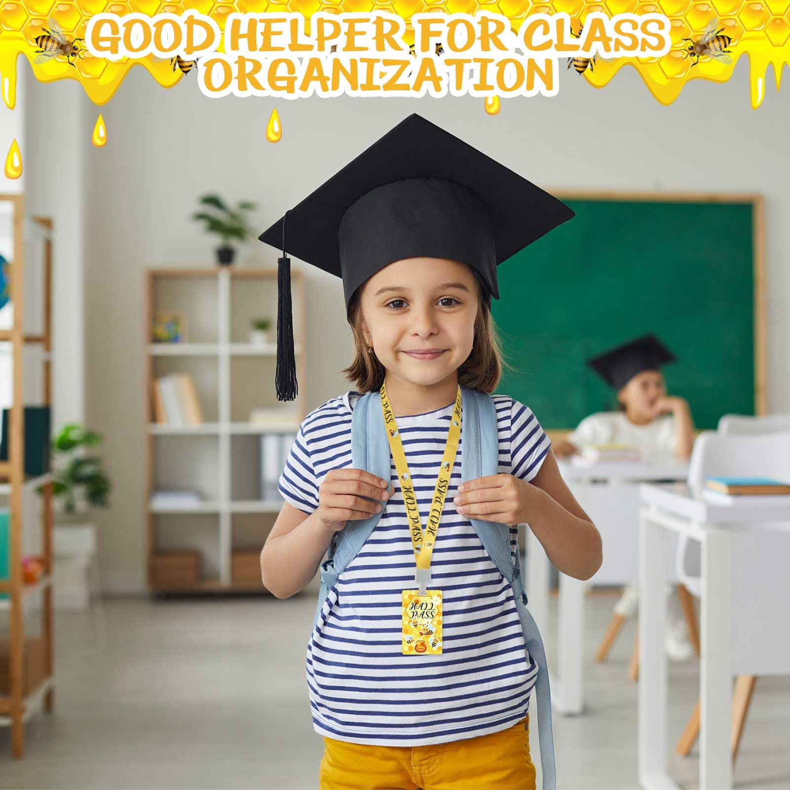 Snapklik.com : 8 Set PVC Hall Pass Lanyards Bee Theme Unbreakable Hall ...