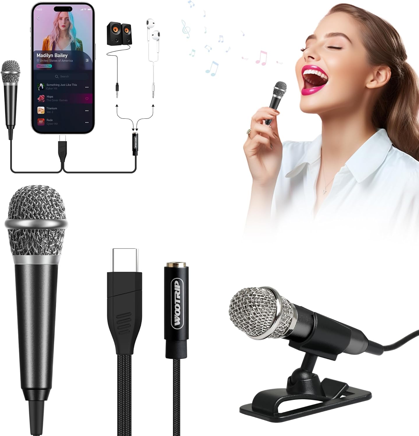 Amazon.com: Wootrip USB C Mini Karaoke Microphone, ASMR Microphone with ...