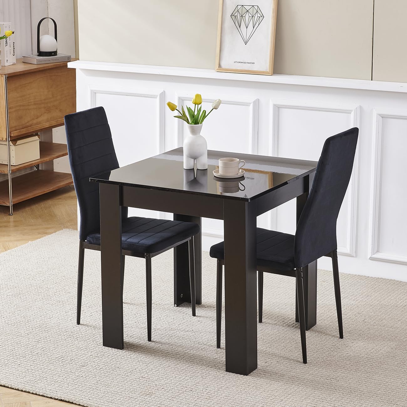 Kamorry Dining Table and 2 Chairs,3 Piece Dining Room Set, Wood Kitchen ...