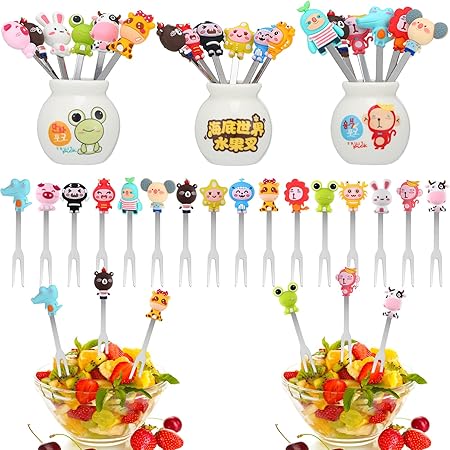 Amazon.com | 18 Pcs Food Picks for Kids with 3 Ceramic Jars, Set of 3 ...