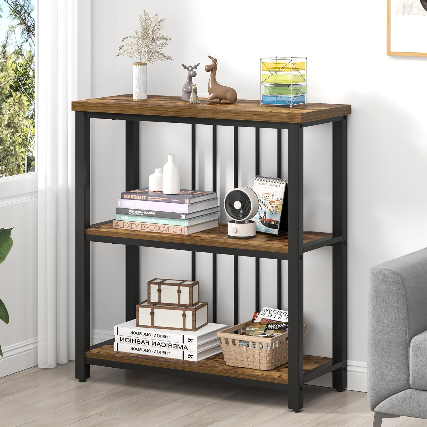 Amazon.com: FOLUBAN 3 Tier Bookshelf, Industrial Wood and Metal ...
