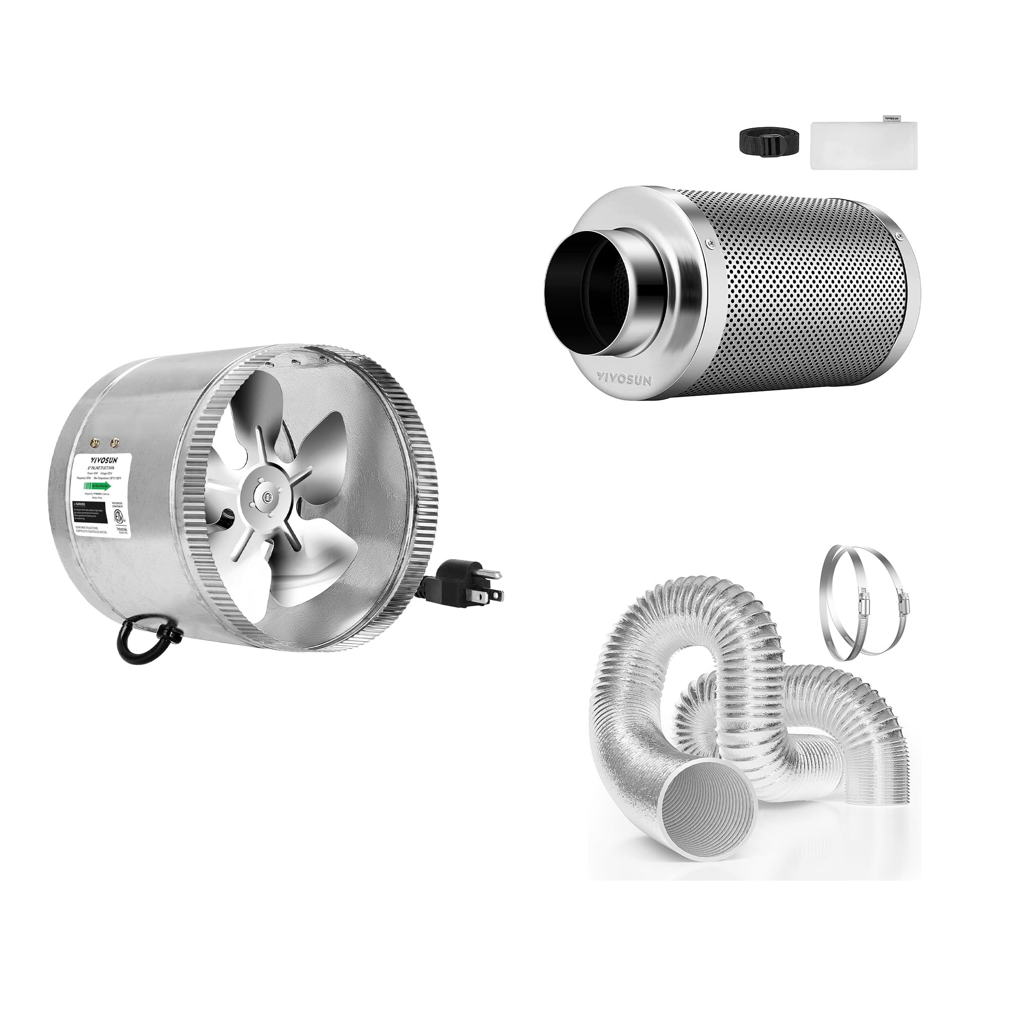 VIVOSUN 8 Inch Inline Duct Fan 420 CFM, 8 Inch Air Carbon Filter ...